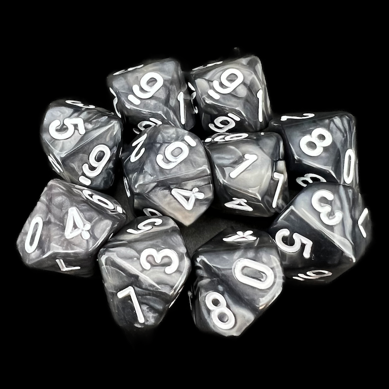 TDSO Pearl Black & White 10 x D10 Dice Set – The Dice Shop Online