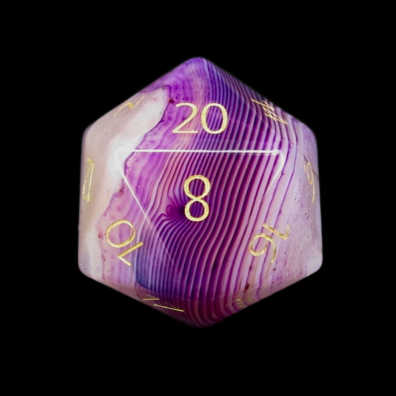 TDSO Agate Purple Banded with Engraved Numbers Precious Gem D20 Dice ...