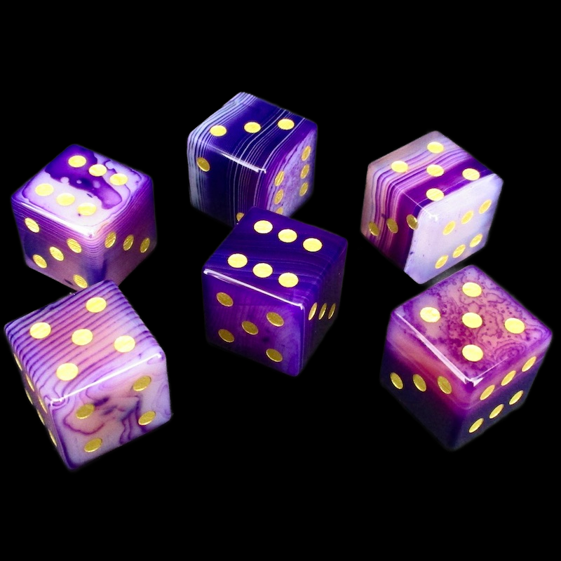 TDSO Agate Purple Banded with Engraved Numbers Precious Gem 6 x D6 Dice ...