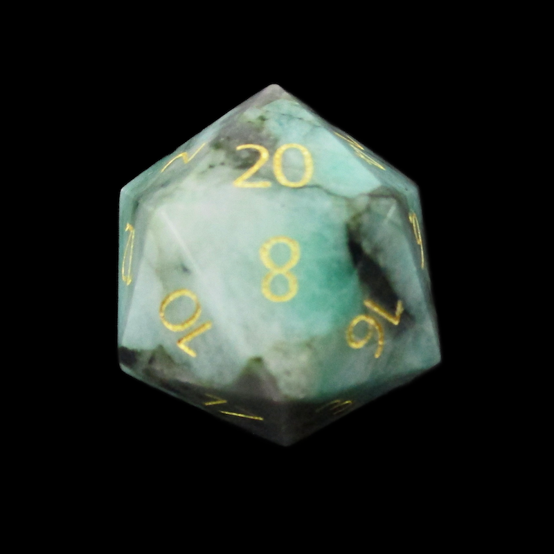 TDSO Emerald with Engraved Gold Numbers 16mm Precious Gem D20 Dice ...