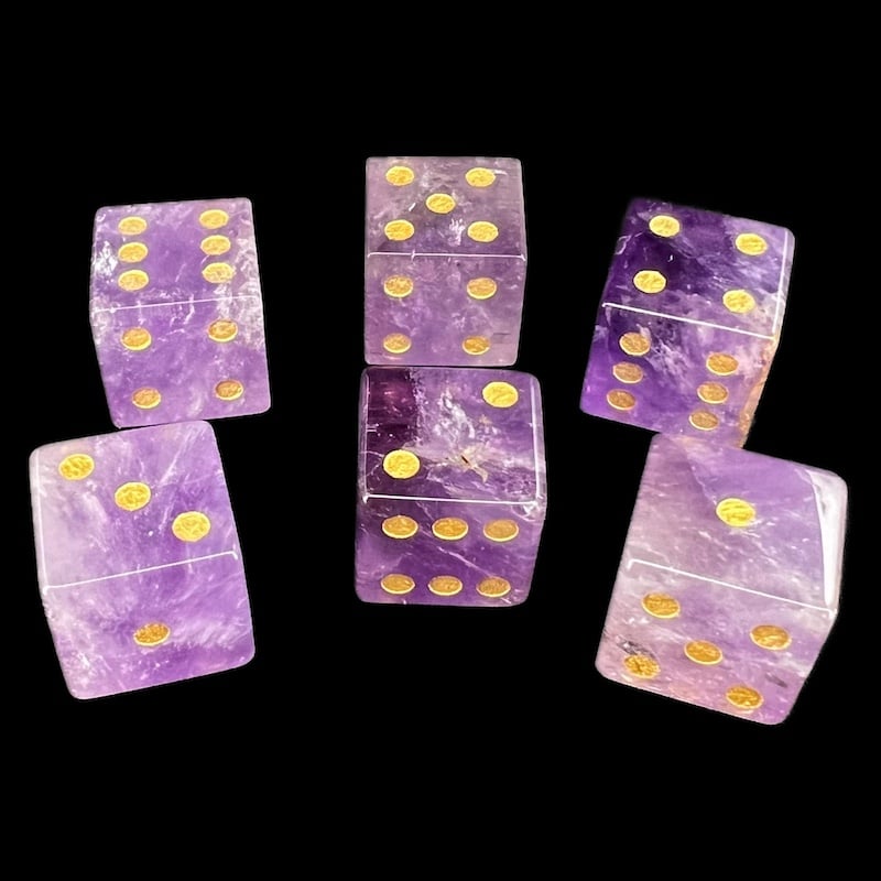 TDSO Amethyst with Engraved Spots 16mm Precious Gem 6 x D6 Dice Set ...