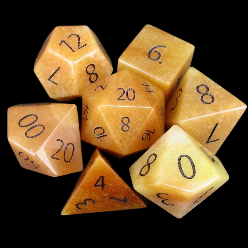 TDSO Aventurine Peach with Engraved Gold Numbers Precious Gem 7 Dice ...